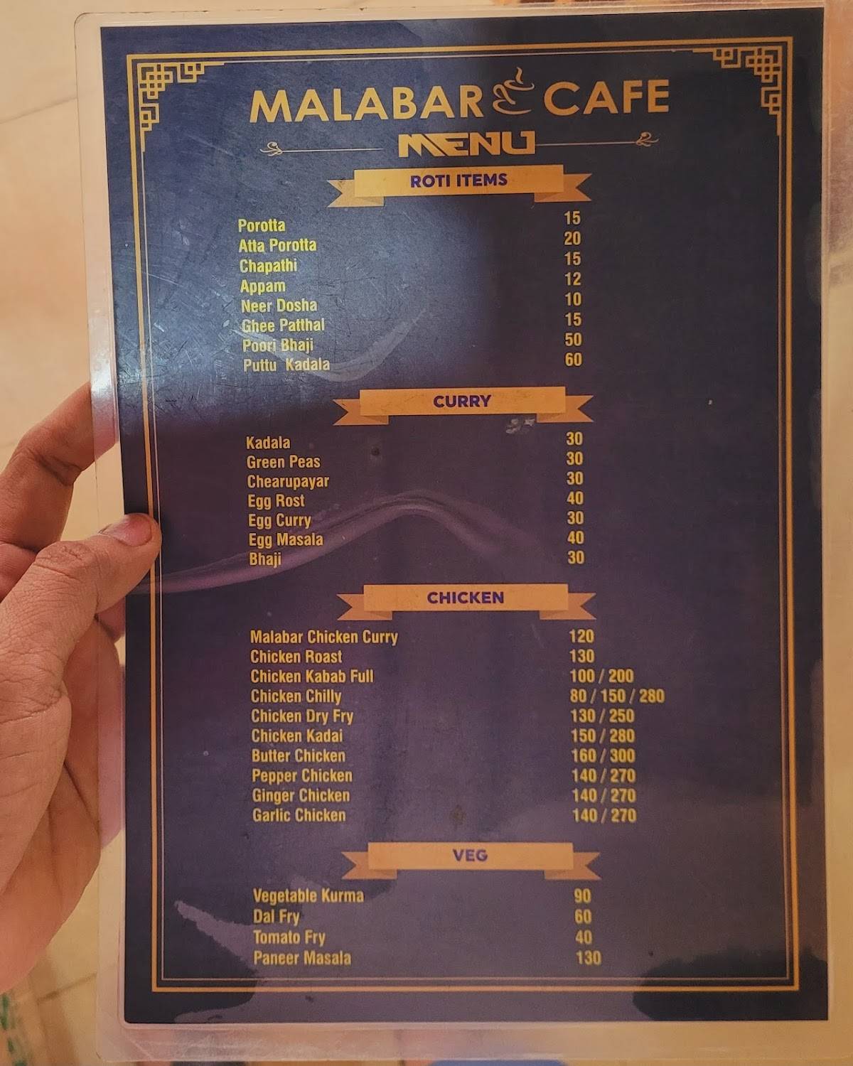 Menu at MALABAR CAFE, Bengaluru, 5th Cross Rd