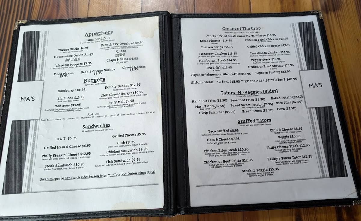 Menu at MA's CrossRoads Grill steakhouse, Santa Anna