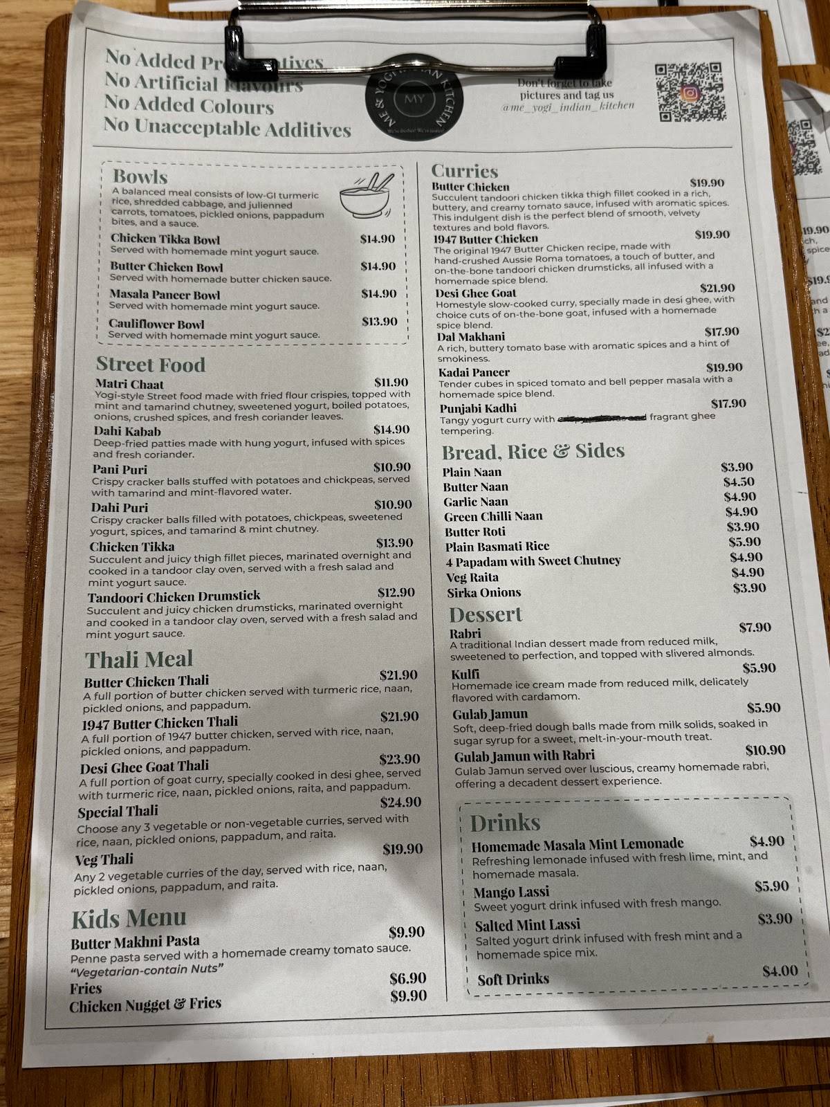 Menu at ME & YOGI INDIAN KITCHEN restaurant, Melbourne