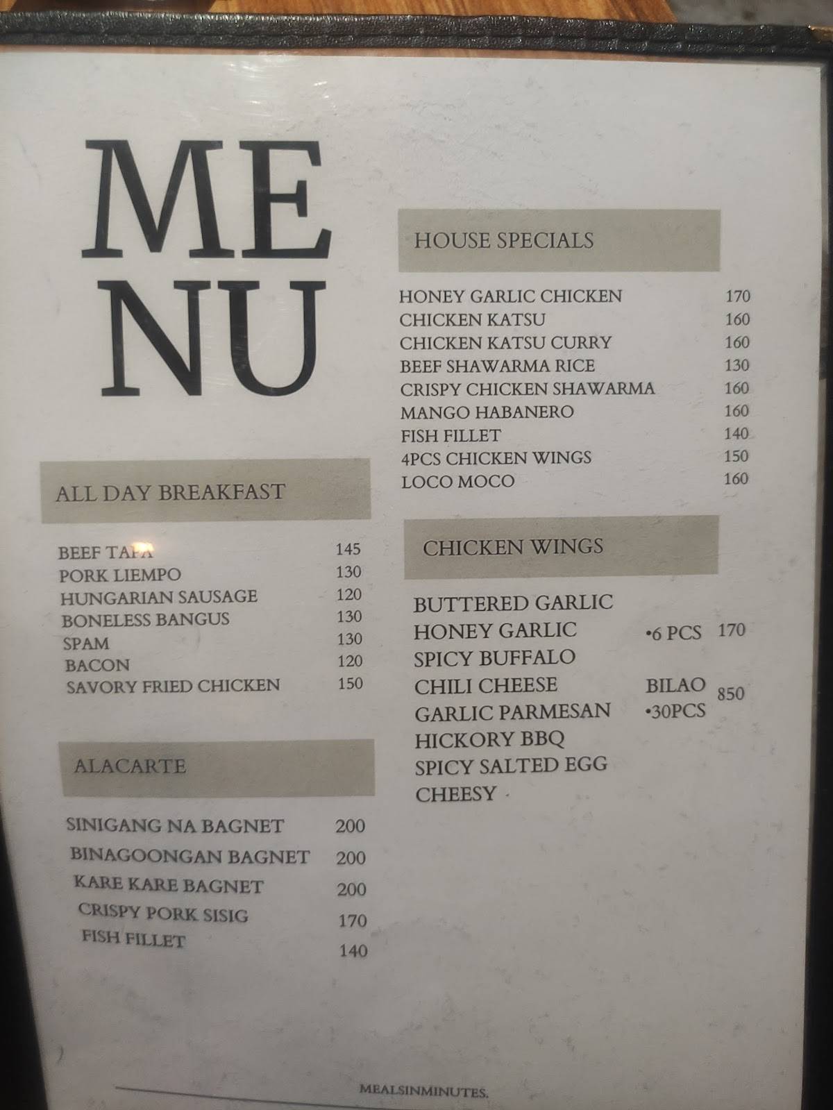Menu at MEALS IN MINUTES restaurant, Mandaluyong