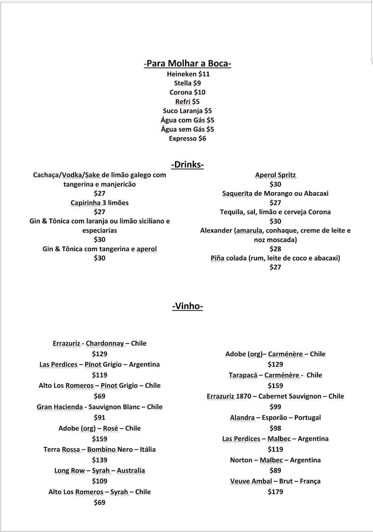 Menu em MESA por João Rangel restaurante, Ribeirão Preto