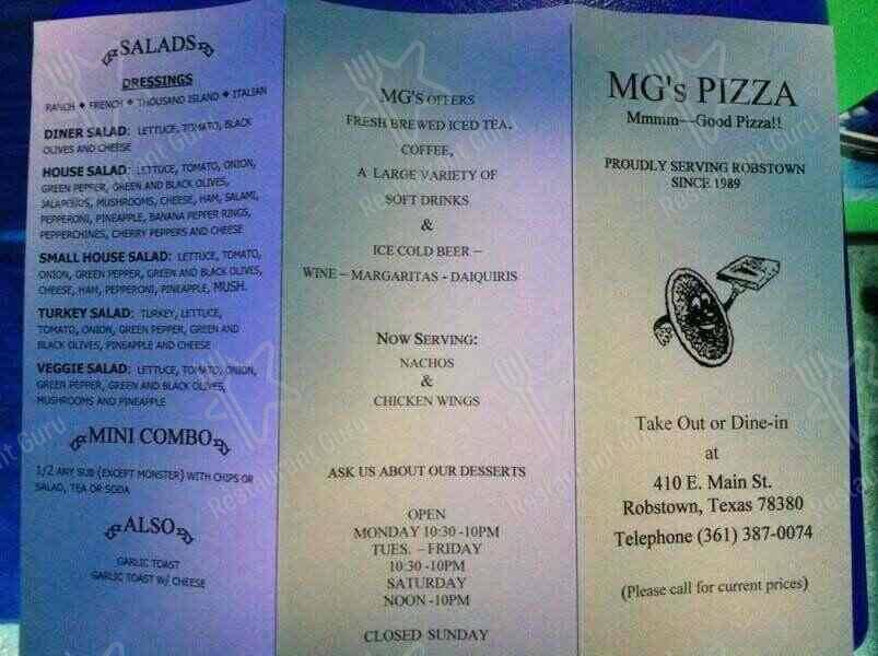Menu at MG'S Pizza pizzeria, Robstown