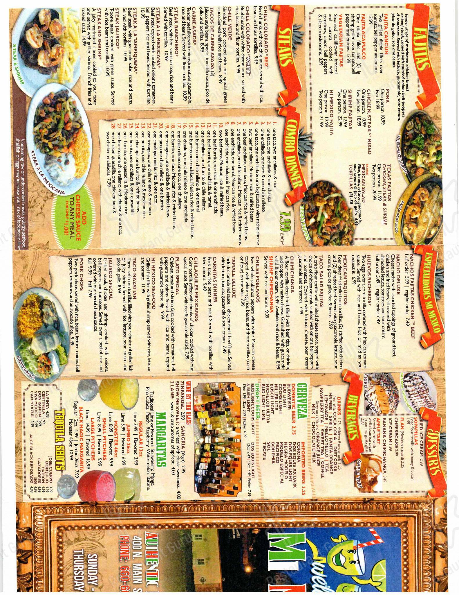 Menu at MI MEXICO restaurant, Gallatin, 400 N Main St