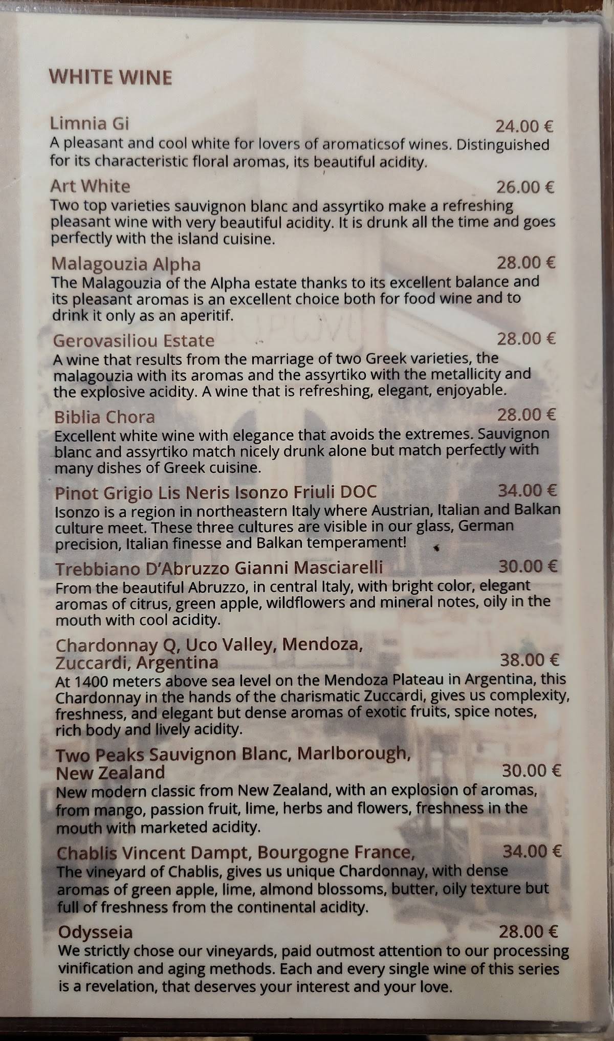 Menu at MIRONI Greek Restaurant, Athens