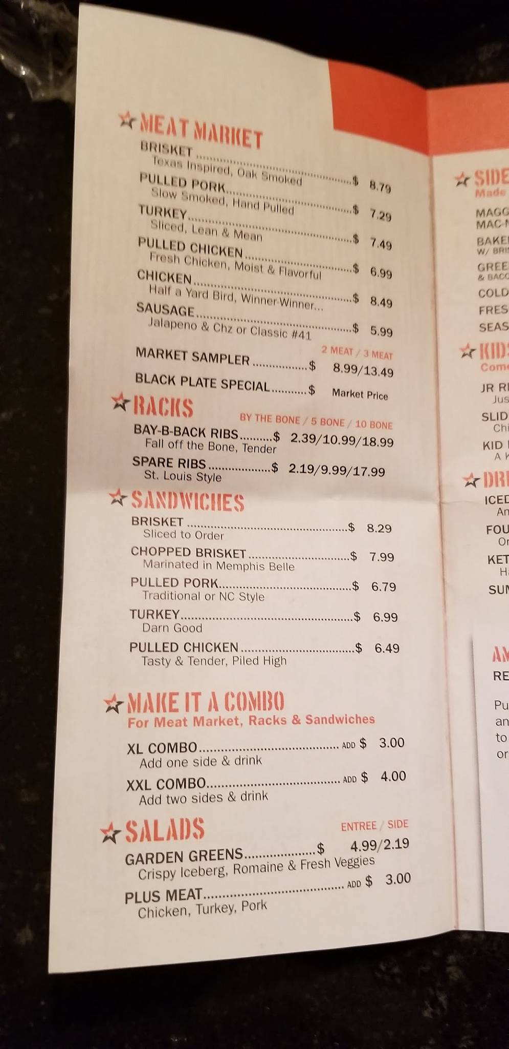 Menu at MISSION BBQ, Whitehall