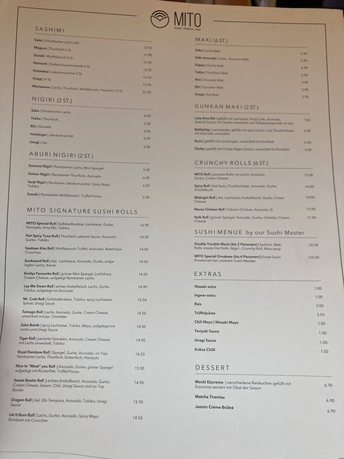 Speisekarte von MITO Restaurant, Leipzig