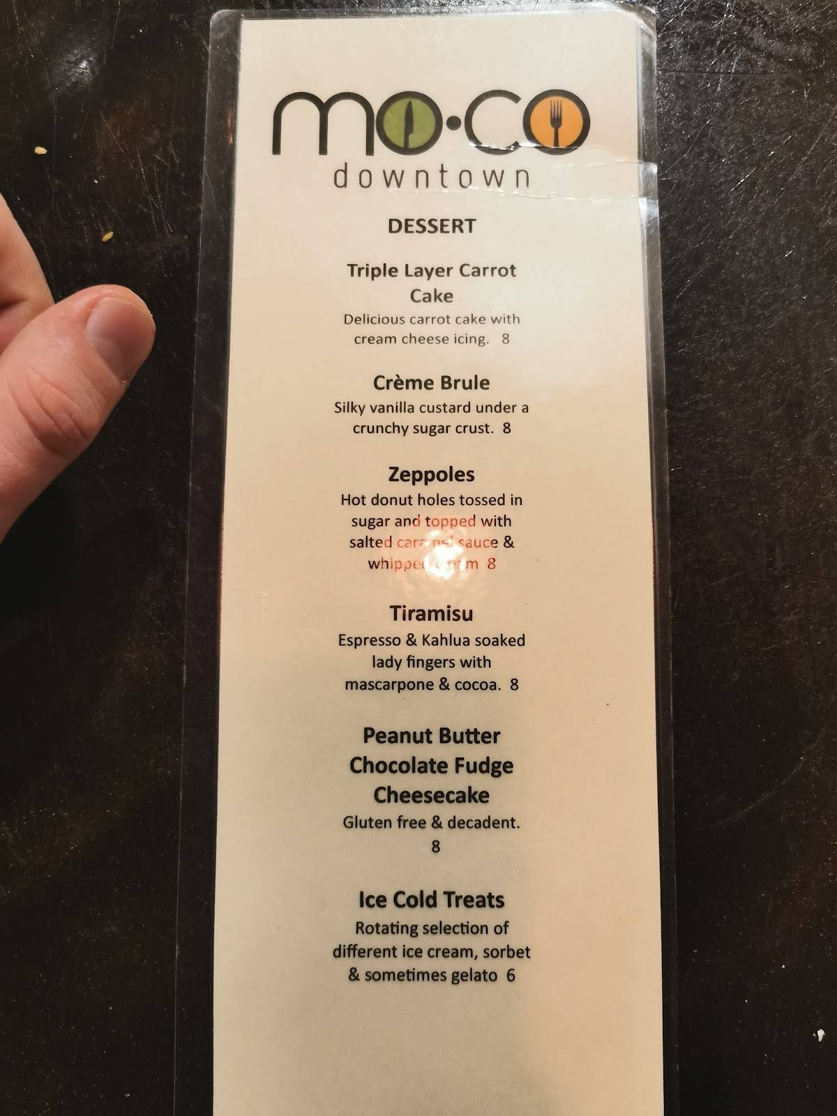 Menu at MOCO Downtown restaurant, Fredericton, 100 Regent St