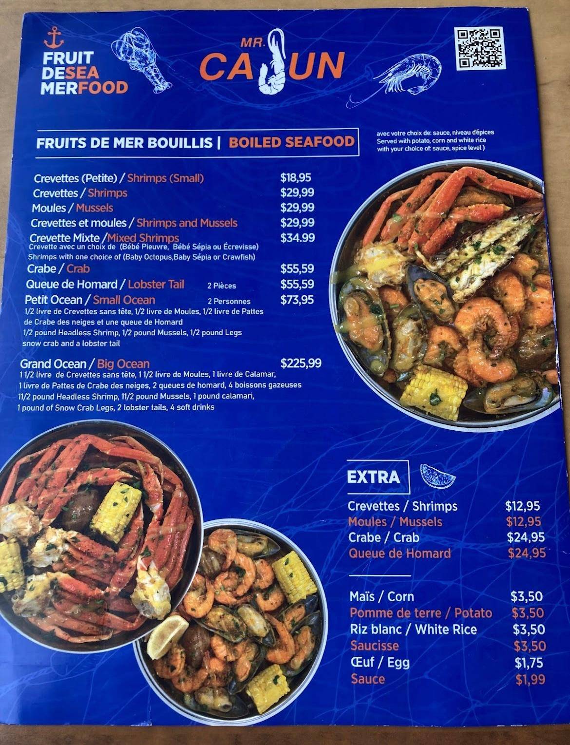 Menu at MR CAJUN restaurant, Brossard