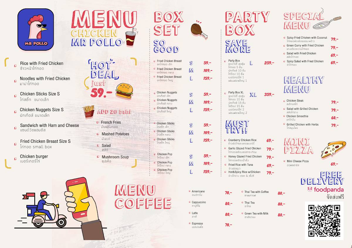Menu at MR POLLO restaurant, Bangkok