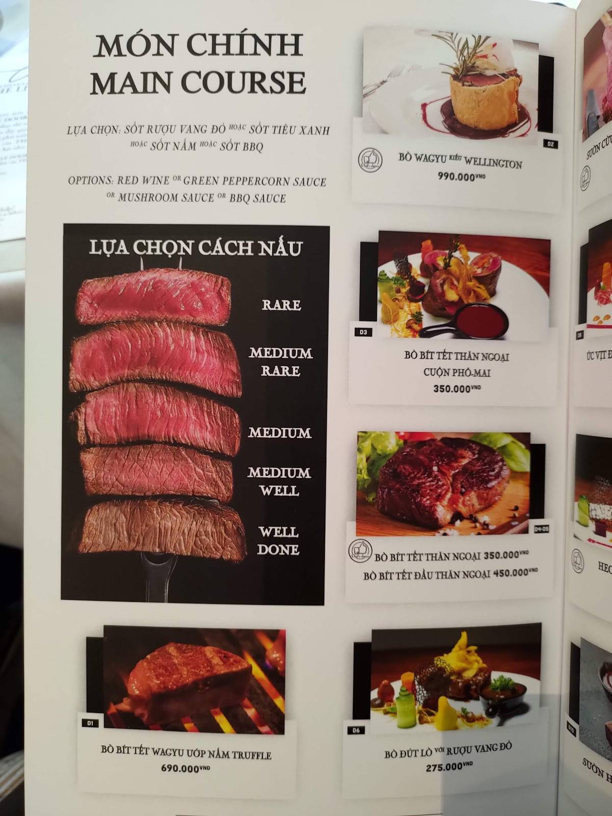 Menu at MRSIMPLE STEAKHOUSE, Ho Chi Minh City