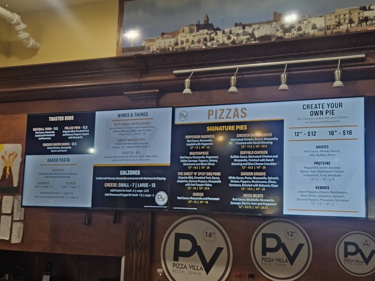 Carta de pizzería MWR Pizza Villa, Rota