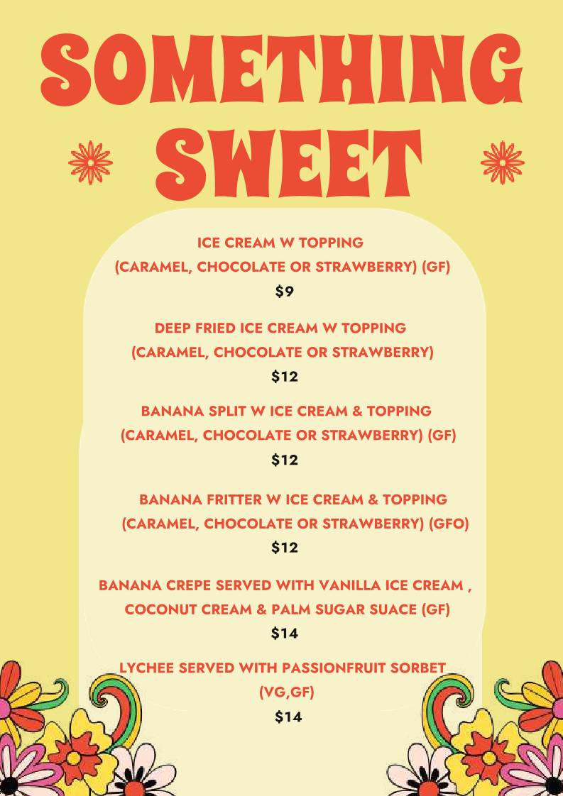 Menu at MY's Restaurant, Garran