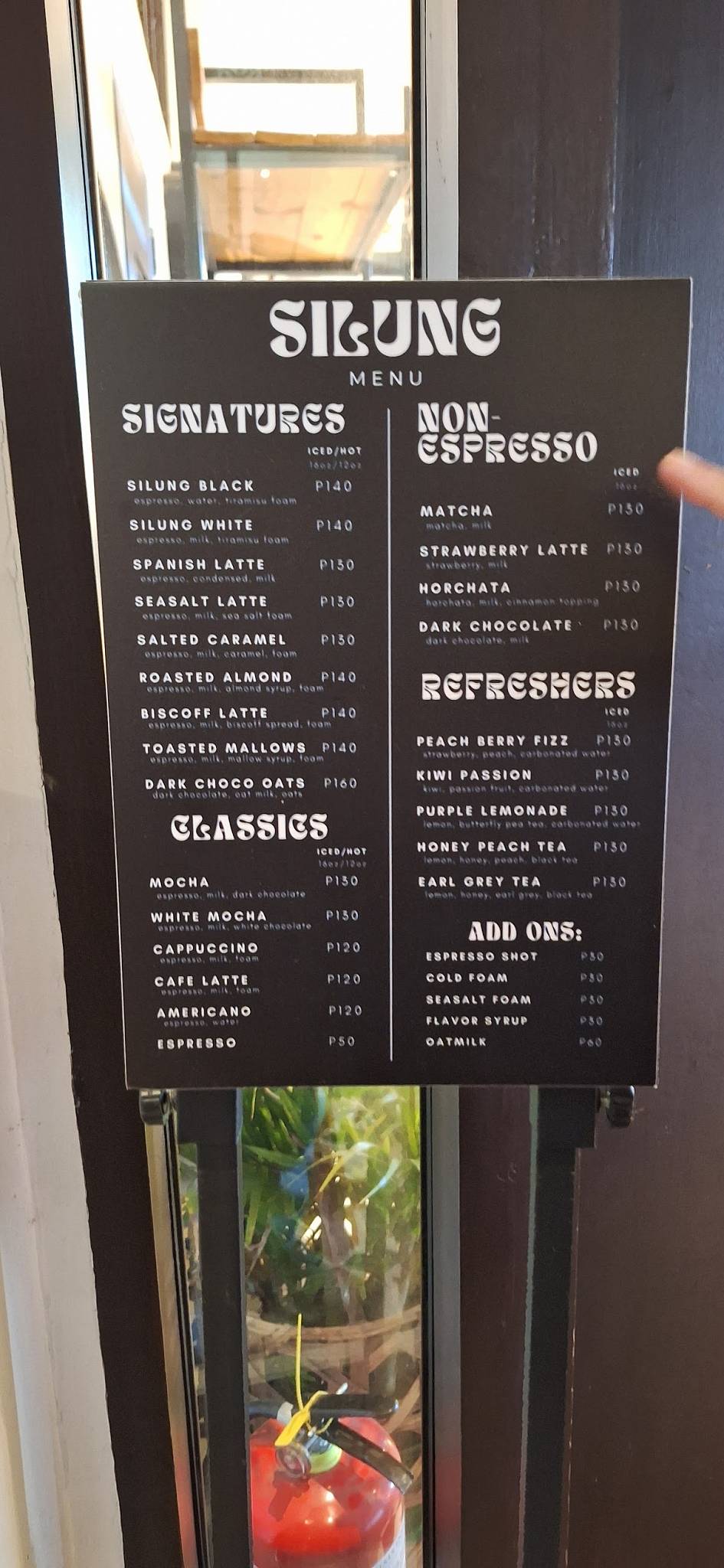 Menu at Silung Coffee, Mabalacat