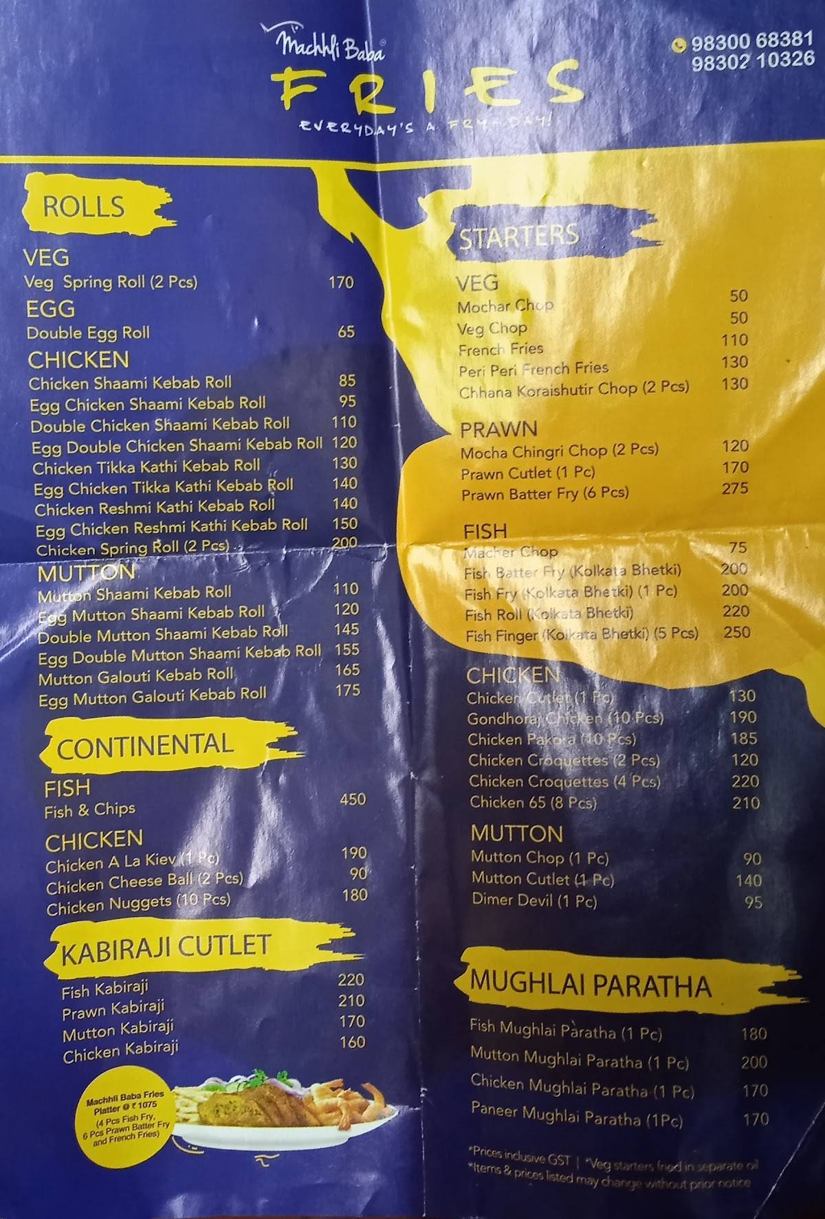 Menu at Machhli Baba Fries - Baranagar BT Road, Baranagar