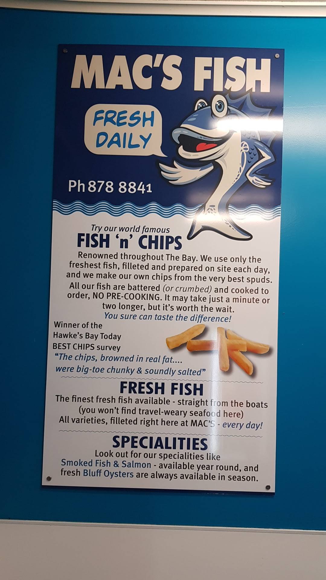 Menu at Mac's Fish Supply fast food, Hastings