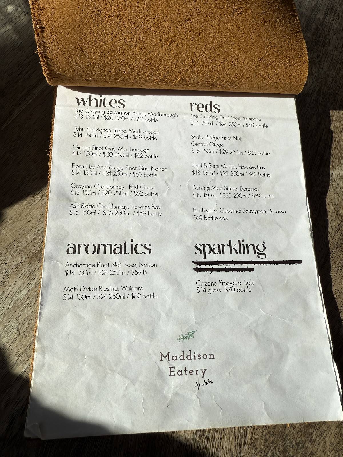 Menu at Maddison Eatery restaurant, Rolleston