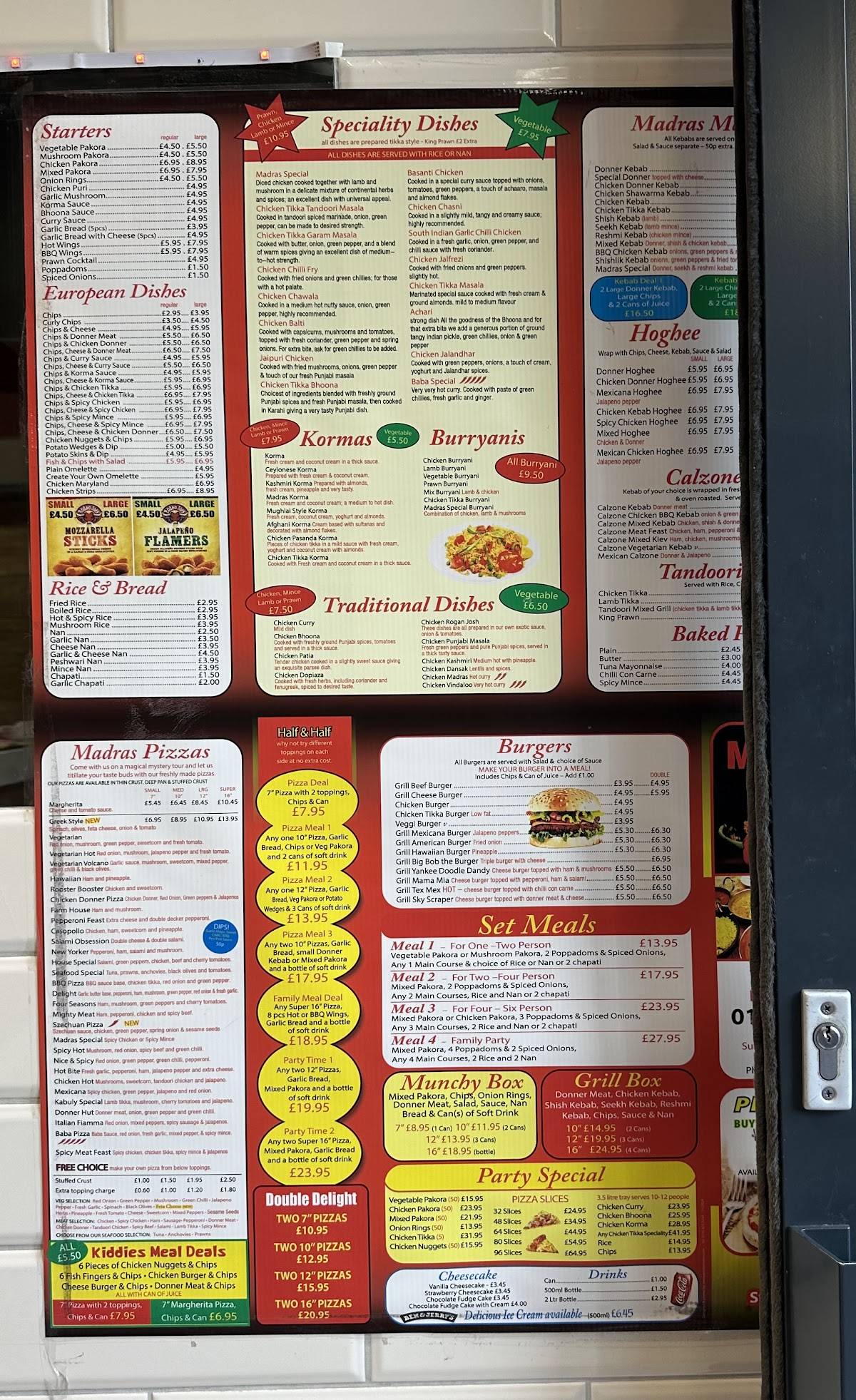 Menu at Madras glasgow pizzeria, Glasgow