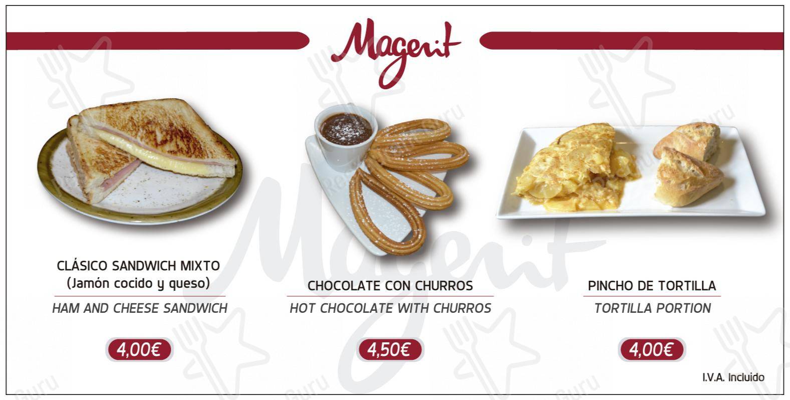Carta de Cafetería Magerit, Madrid, Pl. Mayor