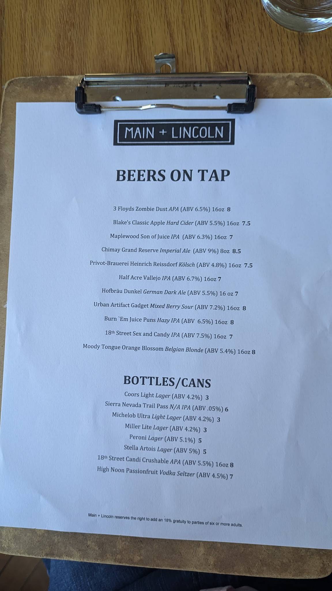 Menu at Main + Lincoln Restaurant, Valparaiso, 210 E Lincolnway
