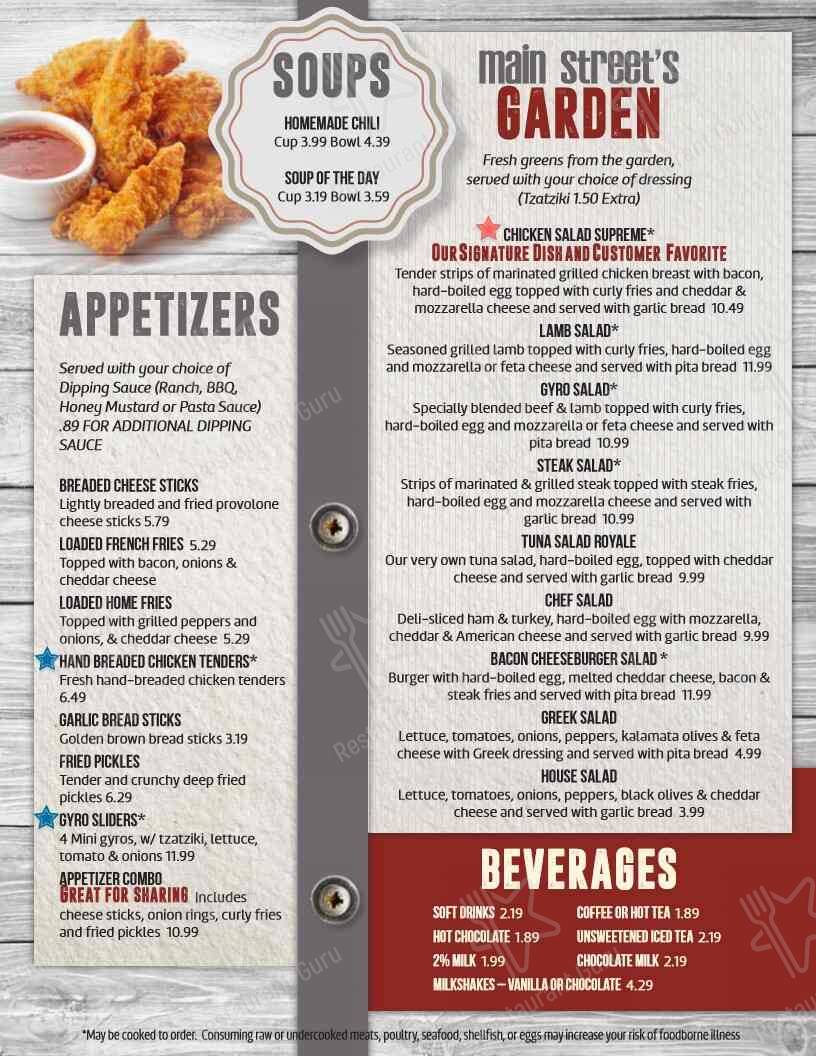 Menu at Main Street Diner restaurant, Grove City