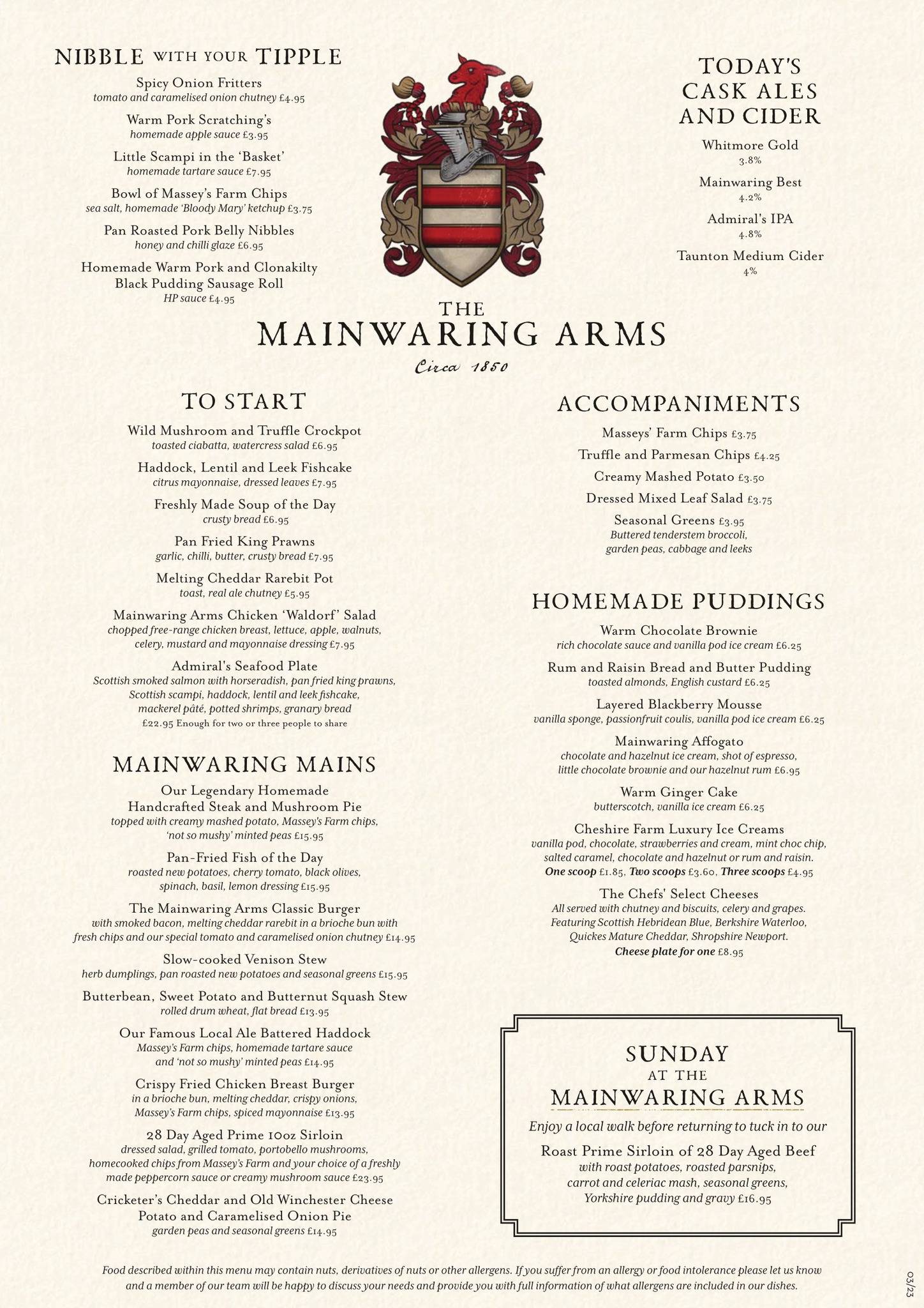 Menu at Mainwaring Arms pub & bar, Whitmore, Whitmore Rd