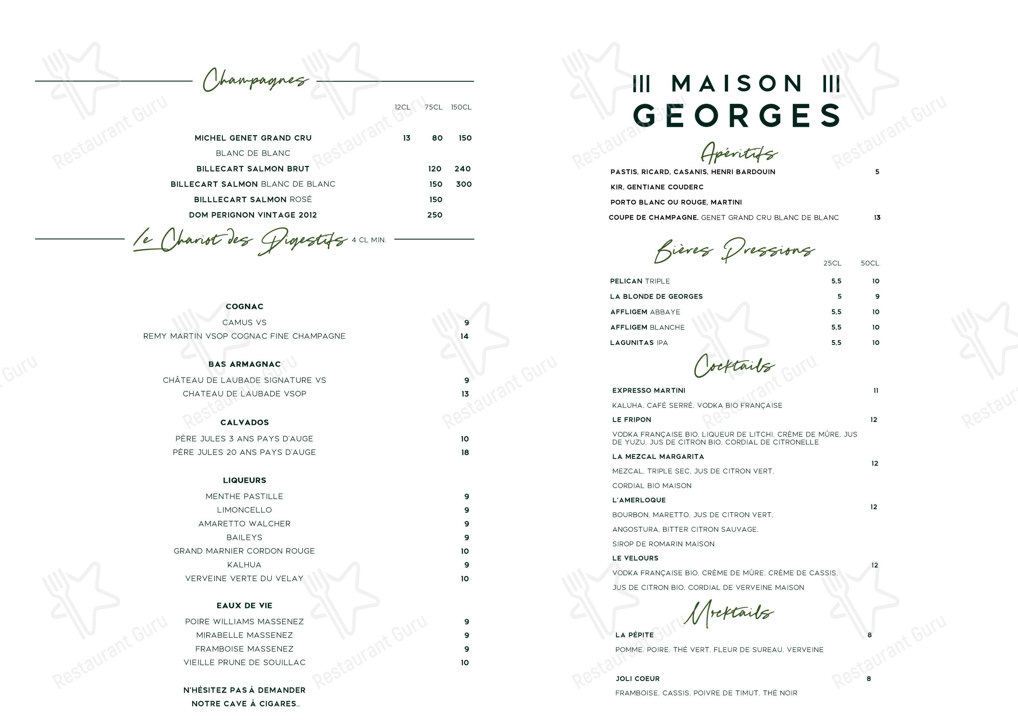 Menu at Maison Georges restaurant, Nanterre