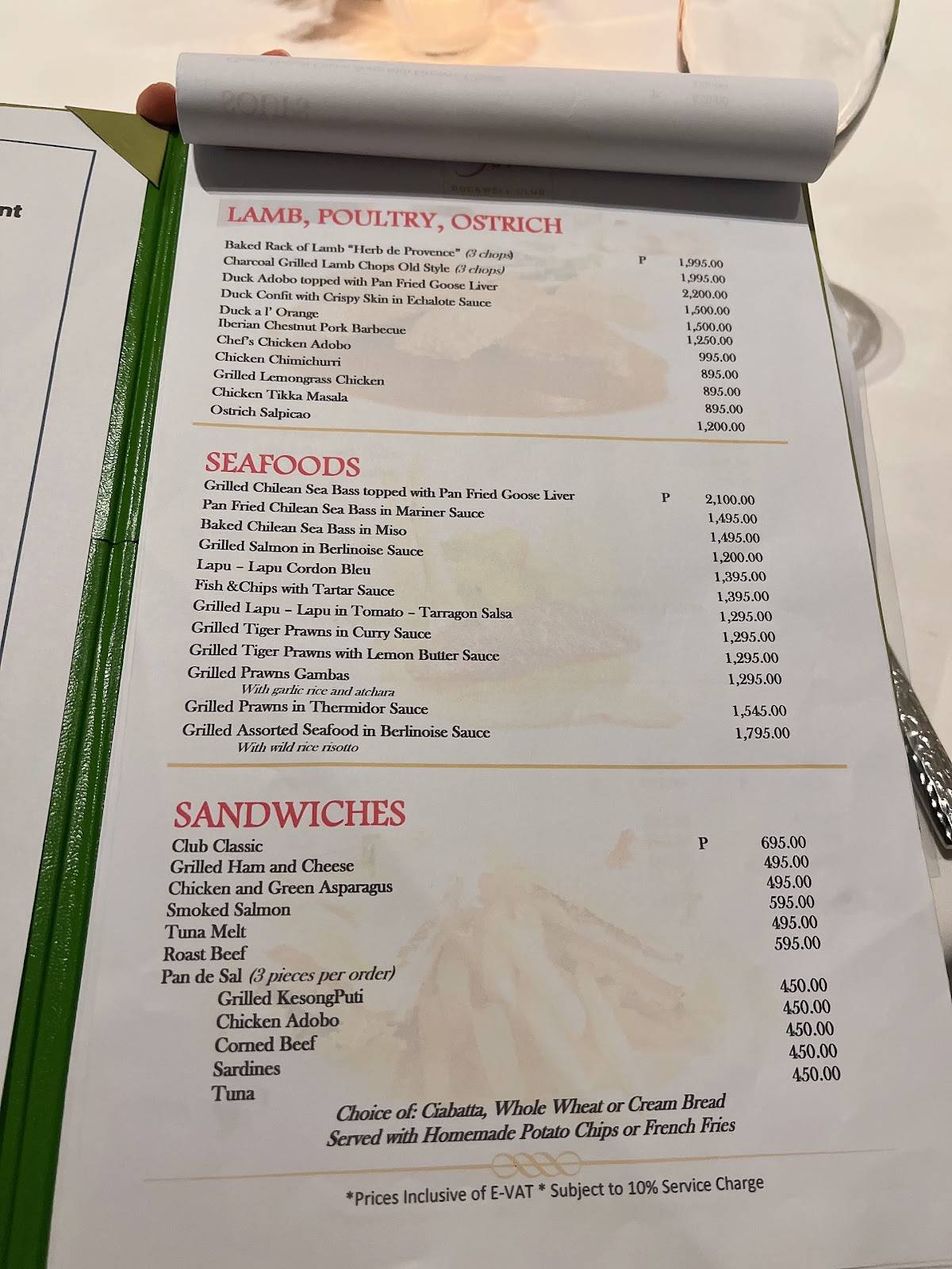 Menu at Chef Jessie Rockwell Club, Makati