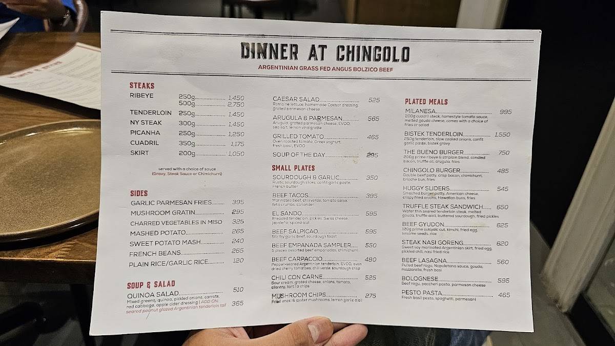 Menu at Chingolo Deli restaurant, Makati