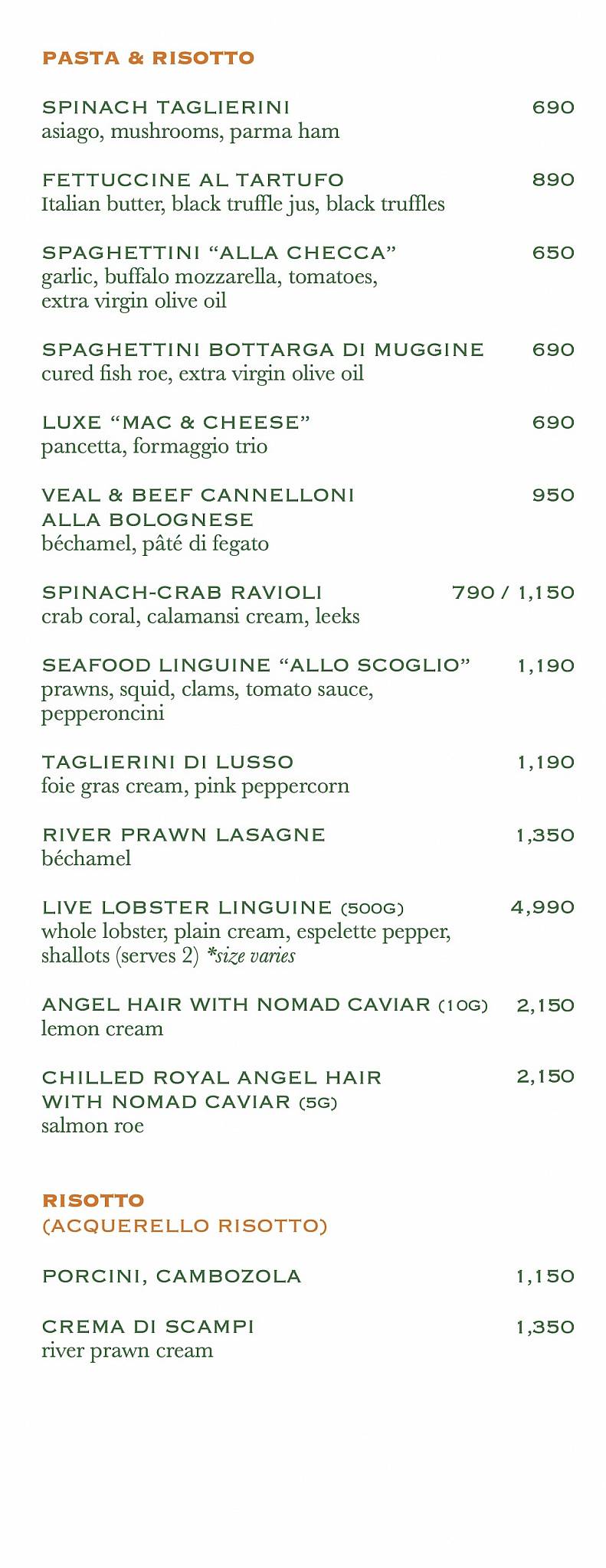 Menu at Lusso by Margarita Forés - Greenbelt 5 cafe, Makati, Legazpi Street