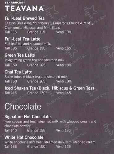 Menu at Starbucks cafe, Makati, Ayala Avenue