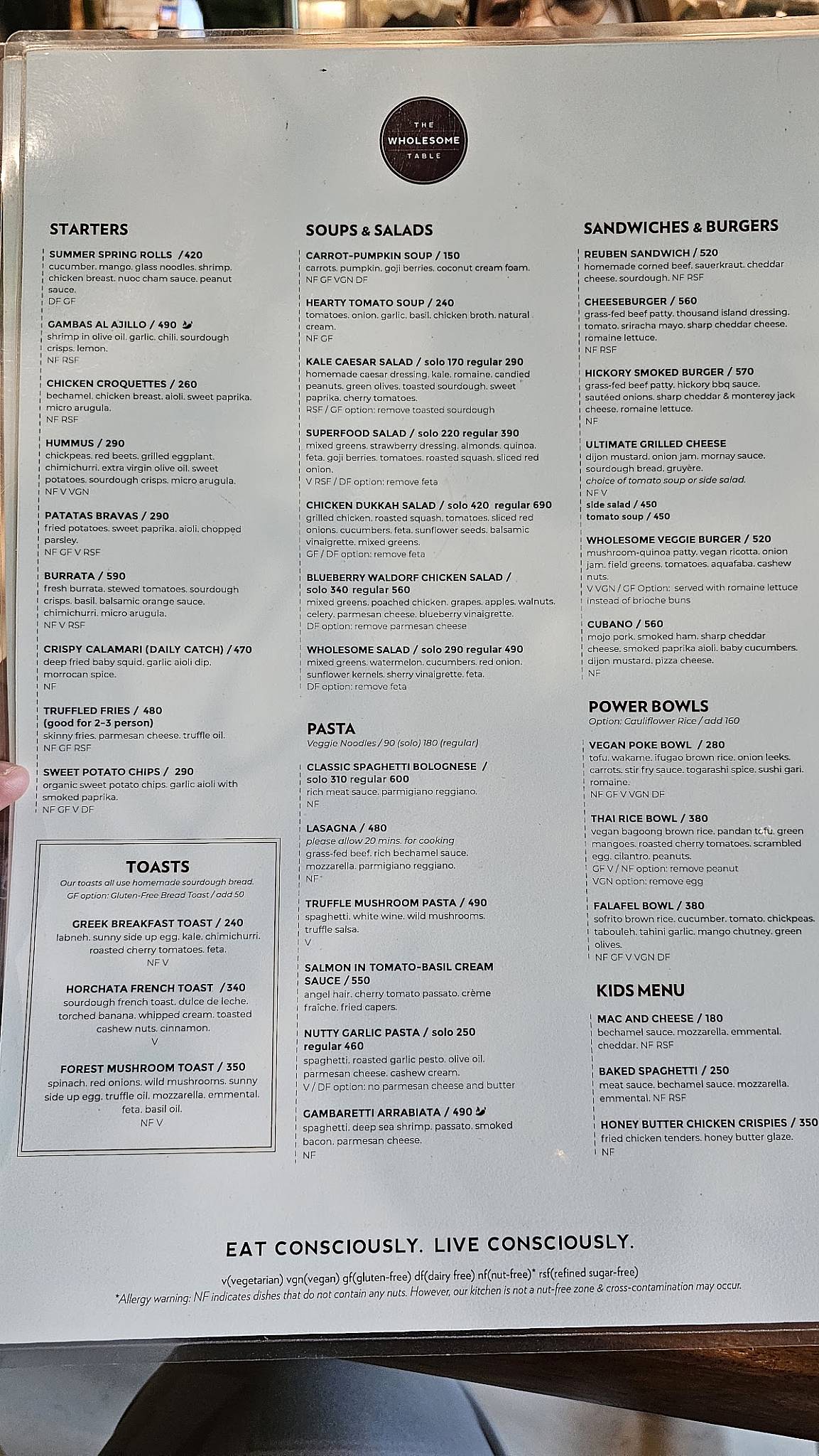 Menu at The Wholesome Table BGC restaurant, Taguig, Central Square