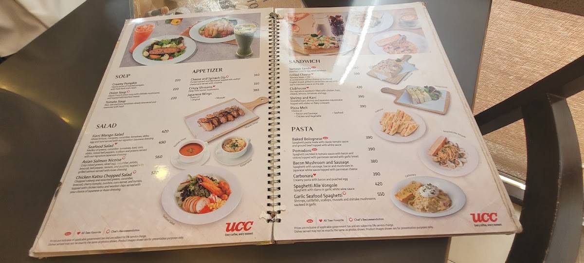Menu at UCC Park Café cafe, Makati, Glorietta 3 Park