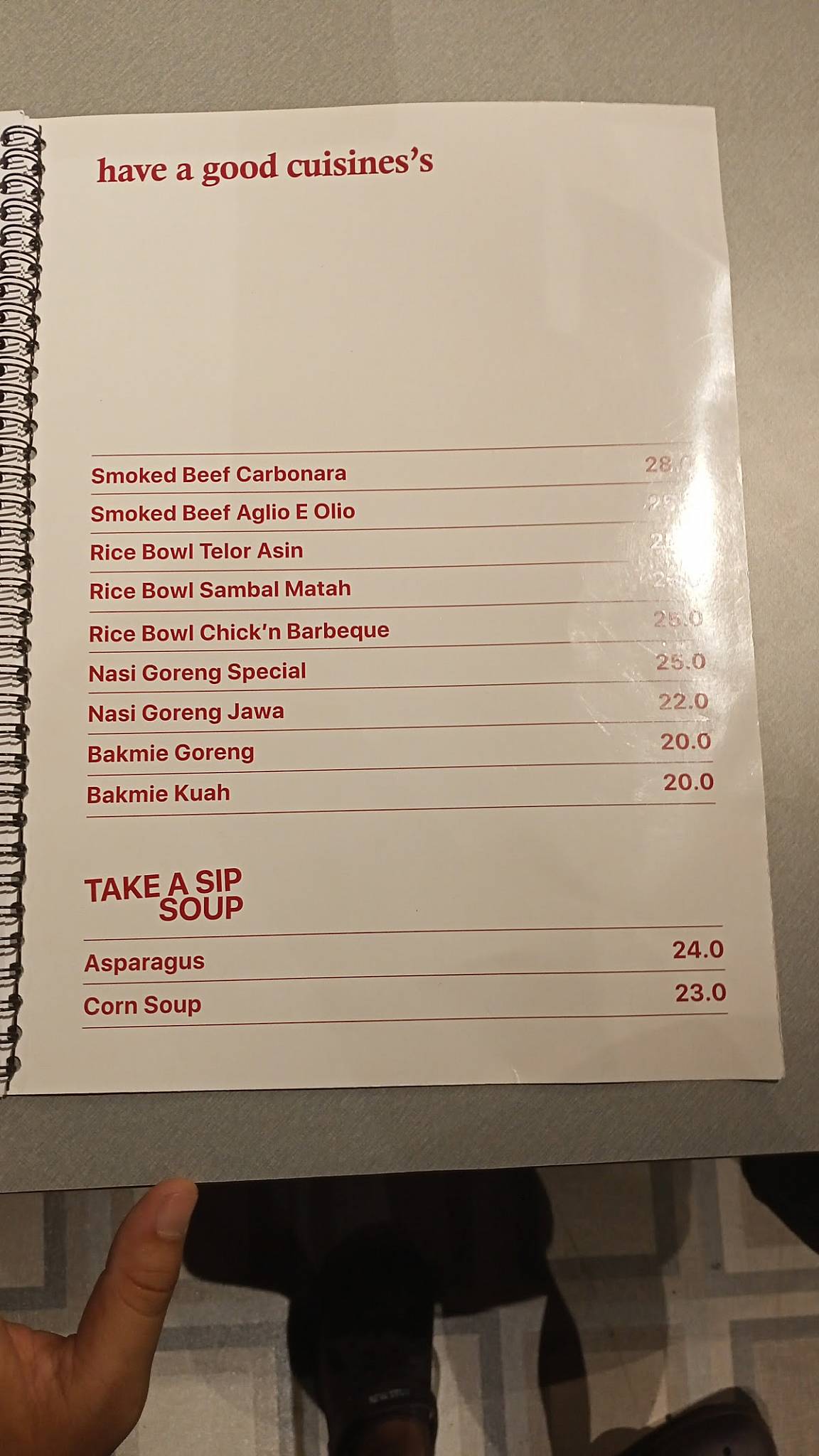 Menu at Muraco Headquarter cafe, Malang