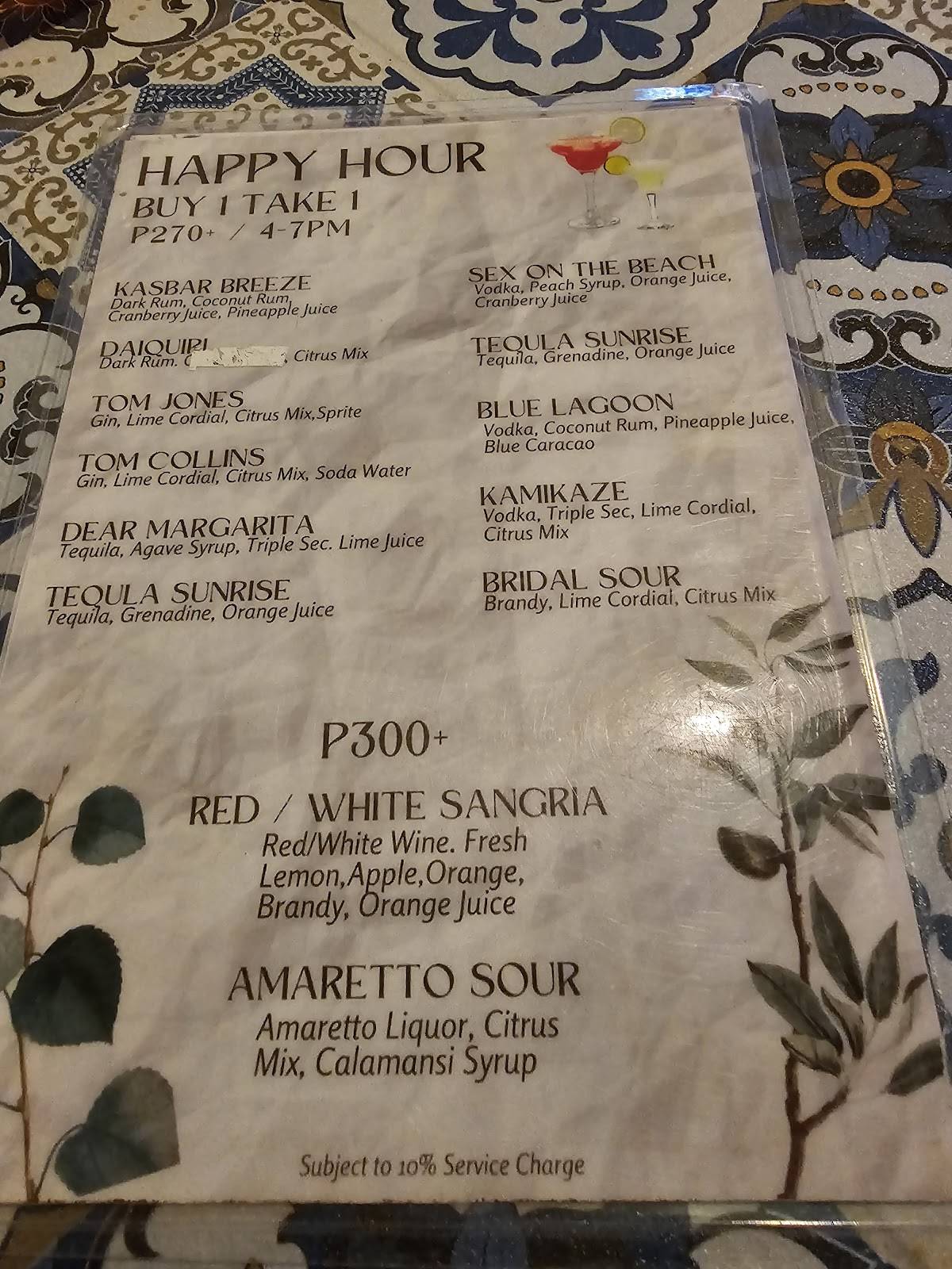 Menu at Kasbar Boracay, Malay, Station 1