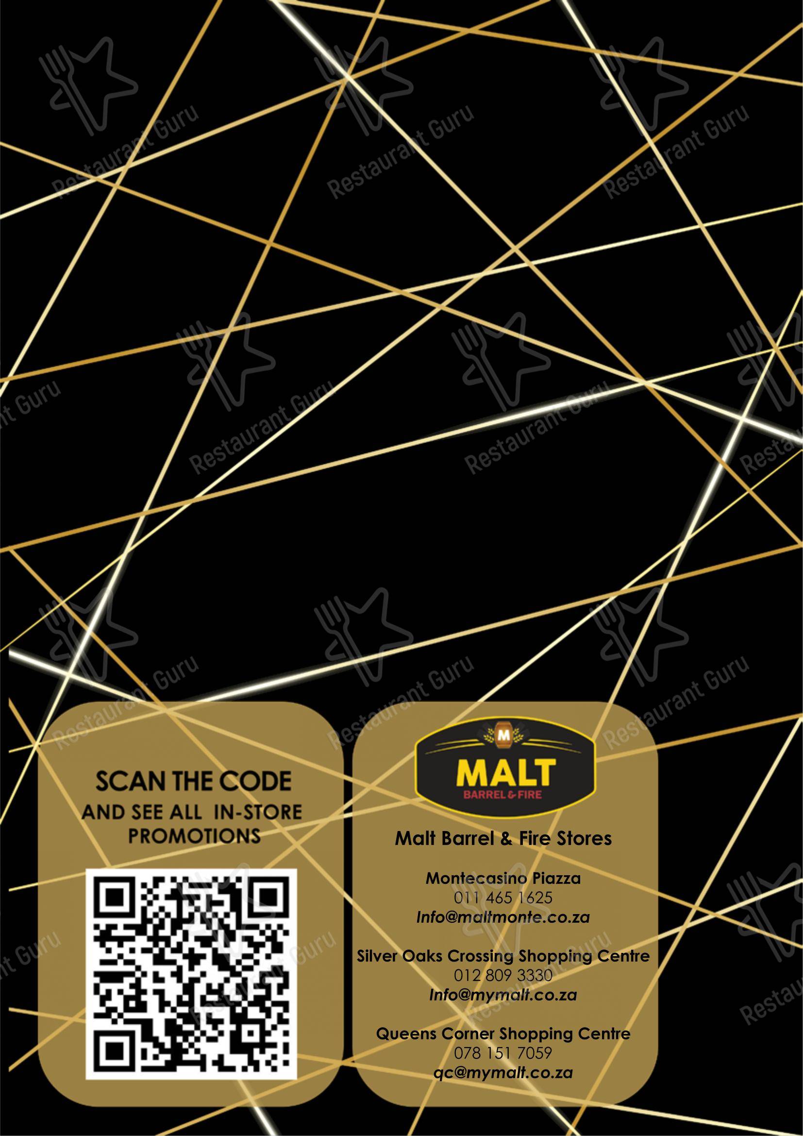 Menu at Malt Barrel & Fire Silverlakes, Willow Acres Estate