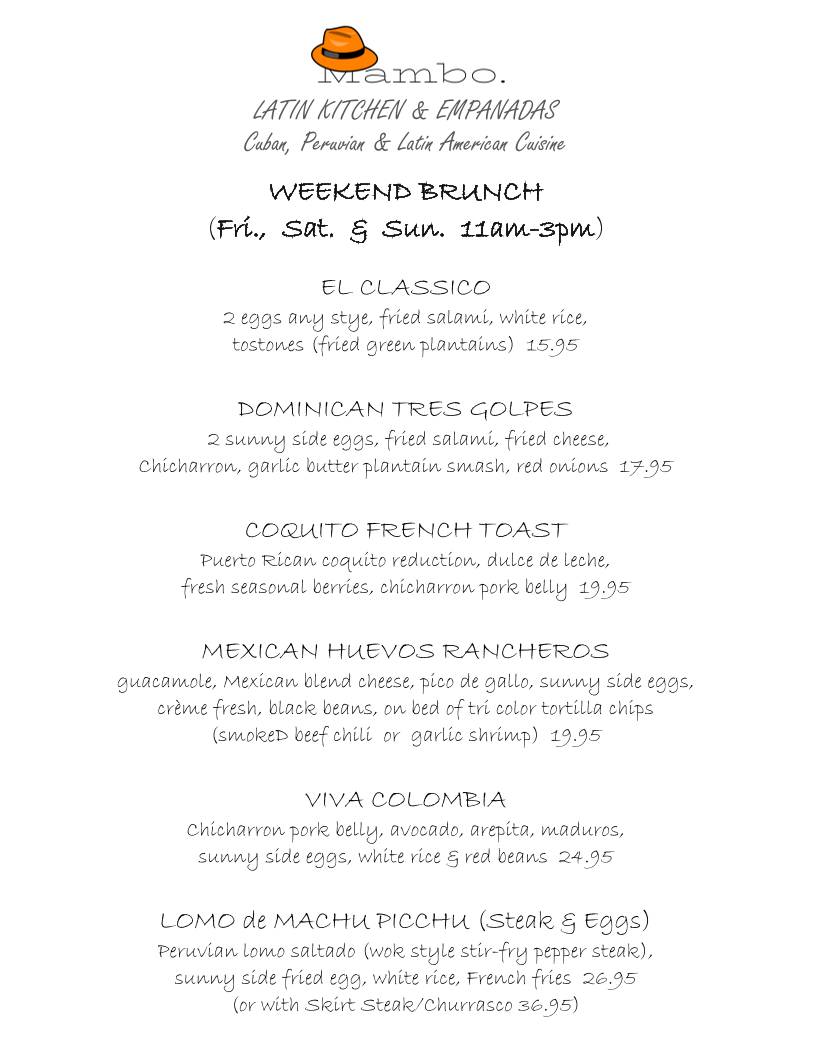 Menu at Mambo Latin Kitchen - Cuban Peruvian restaurant, Rutherford