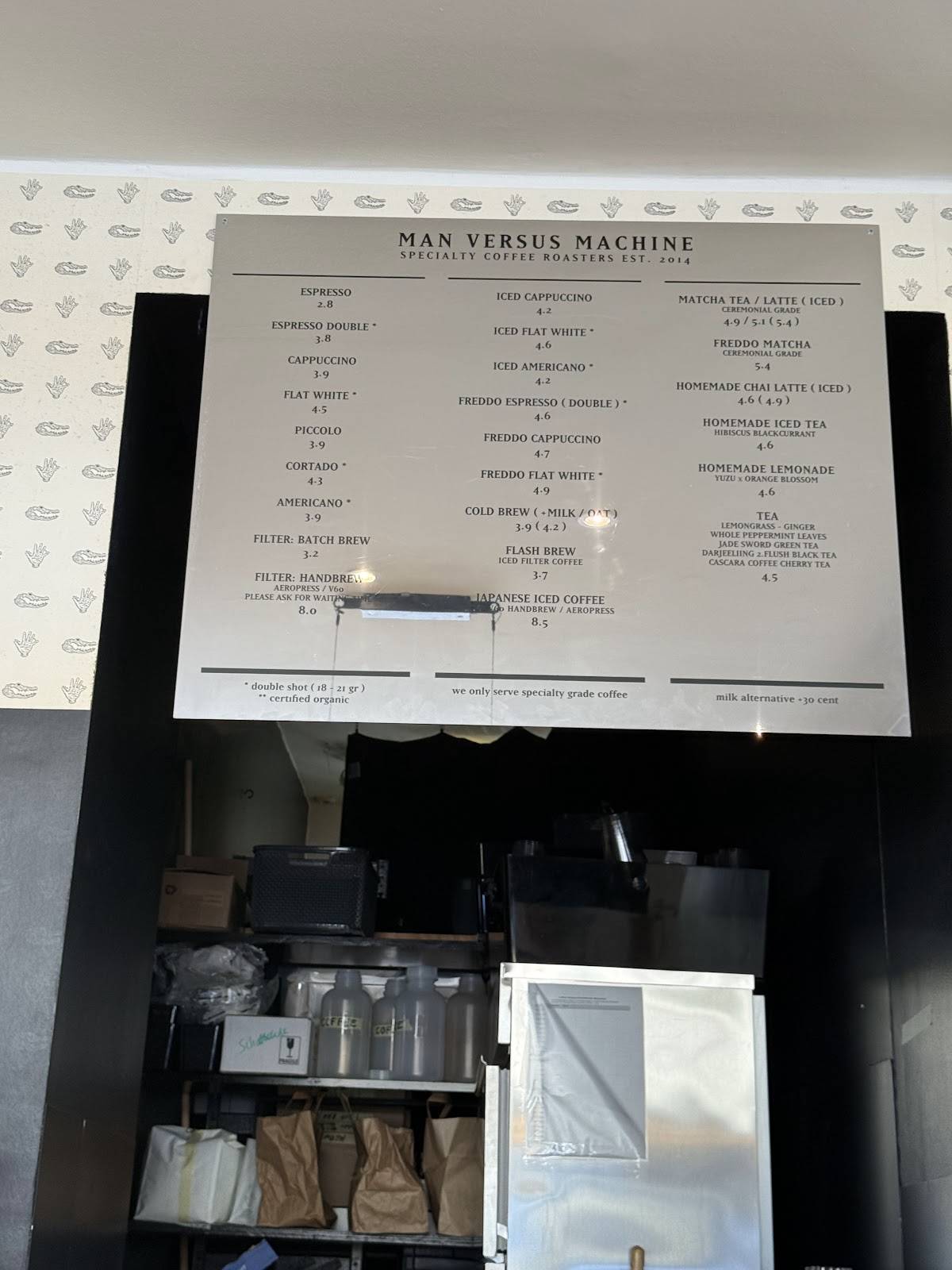 Menu at Man Versus Machine Coffee Roasters cafe, Munich, Müllerstraße 23