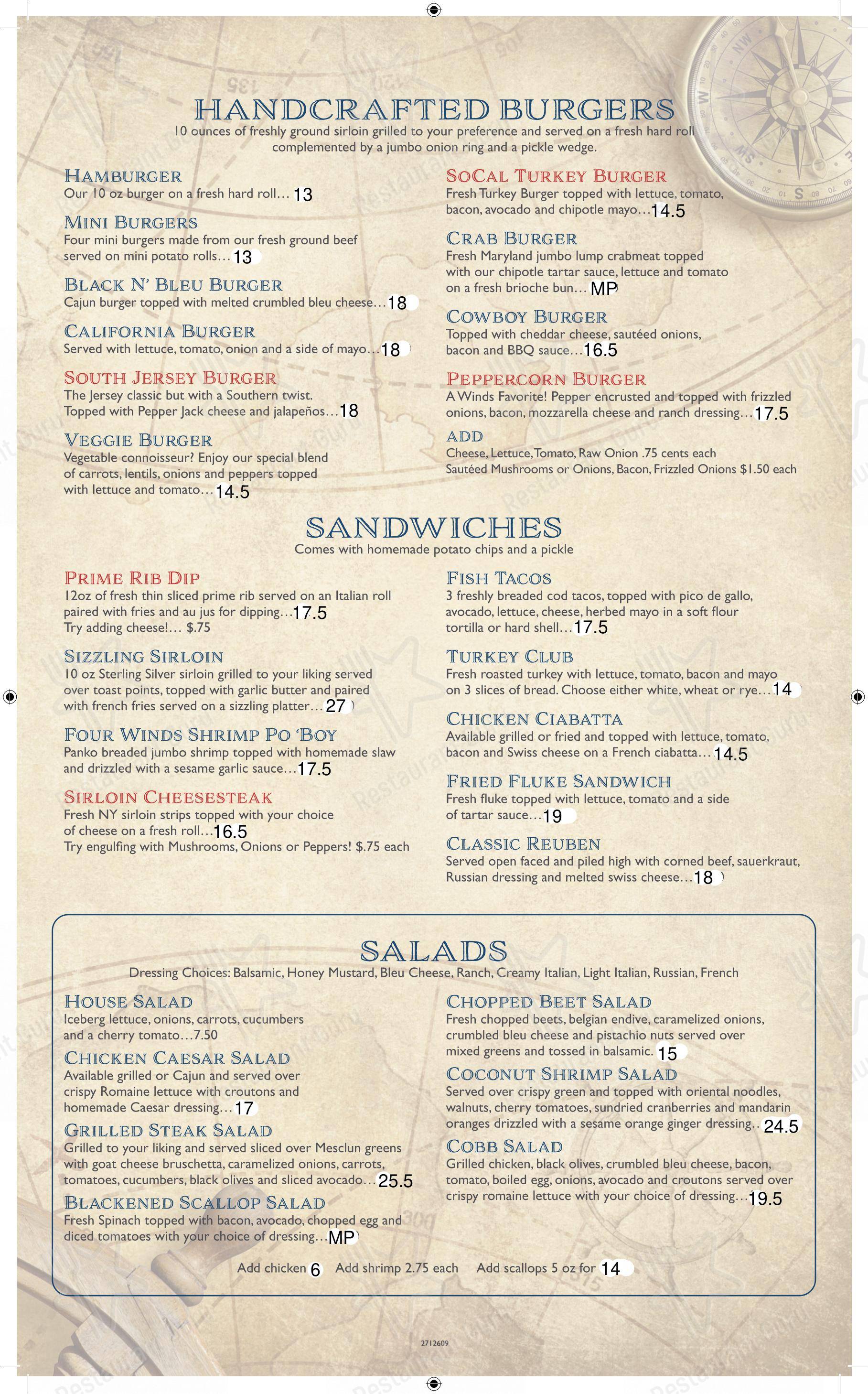 Menu at Four Winds Restaurant, Manasquan