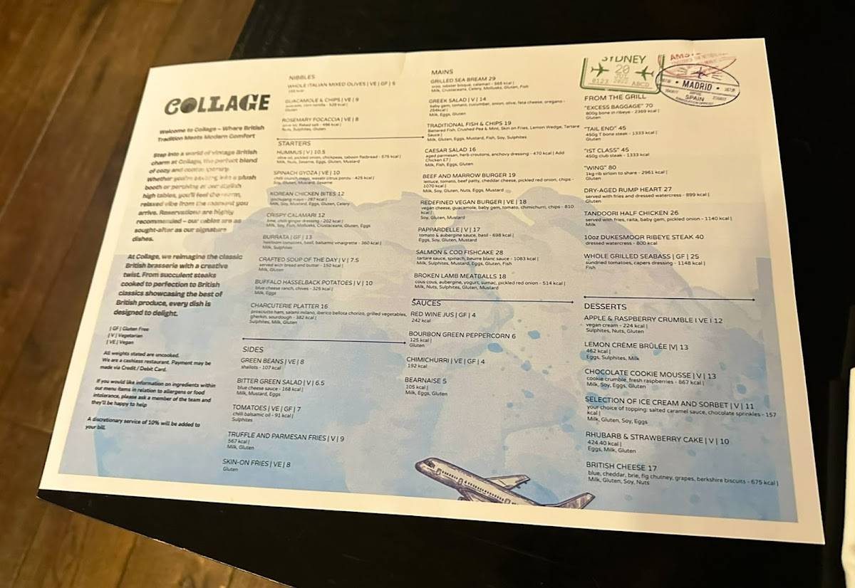 Menu at Collage Restaurant, Manchester