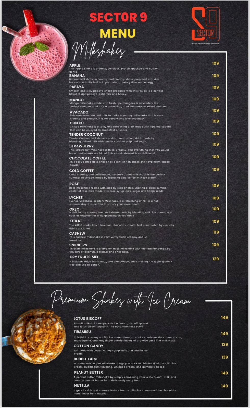 Menu at SECTOR 9, Mangaluru