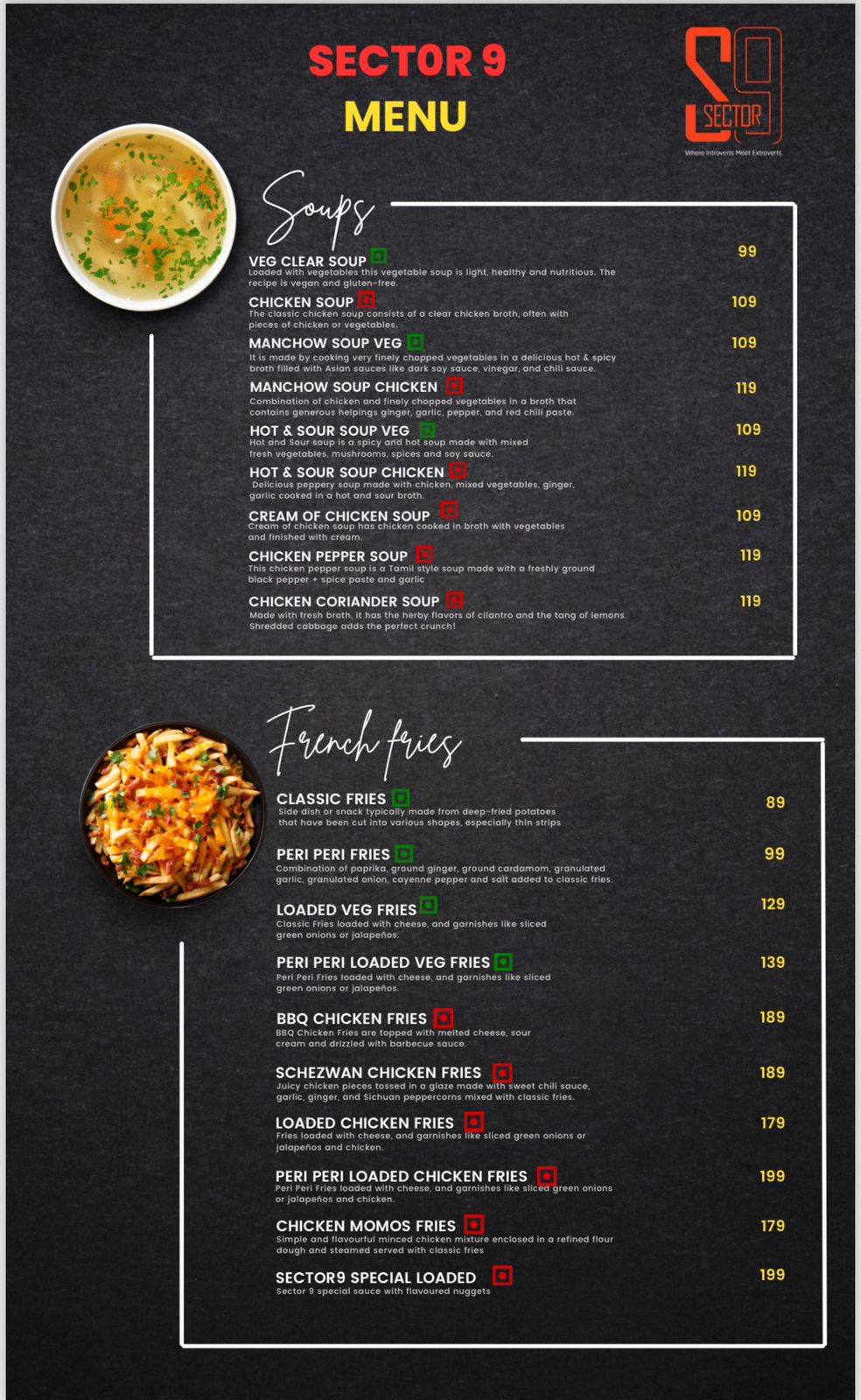 Menu at SECTOR 9, Mangaluru
