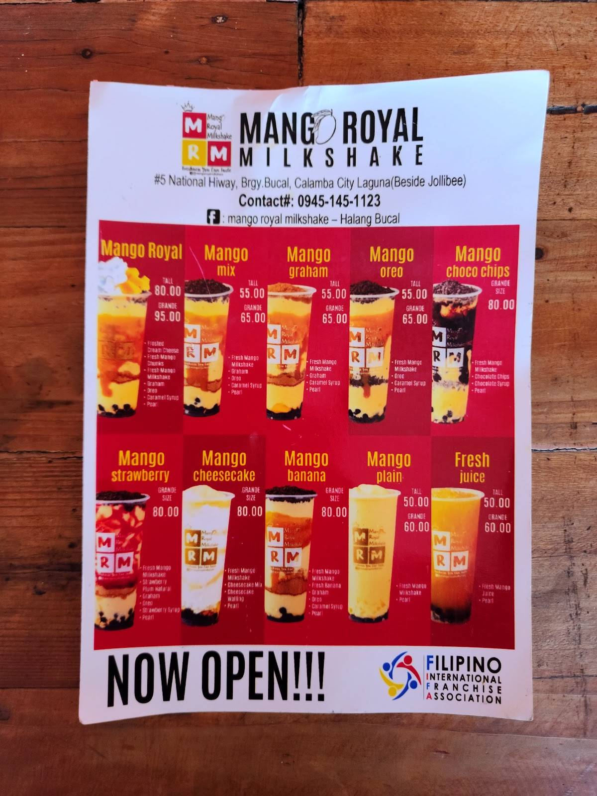 Menu at Mango Royal Milkshake - Halang cafe, Calamba