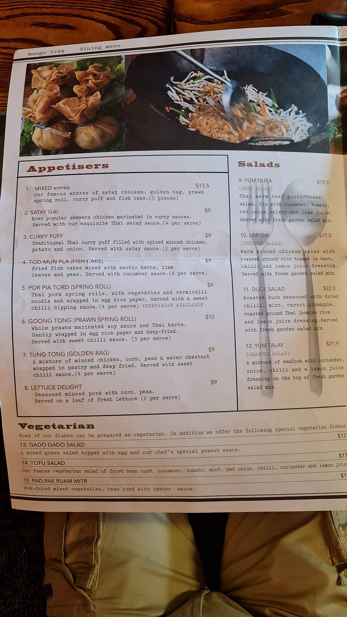 Menu at Mango Tree Thai restaurant, Mount Waverley