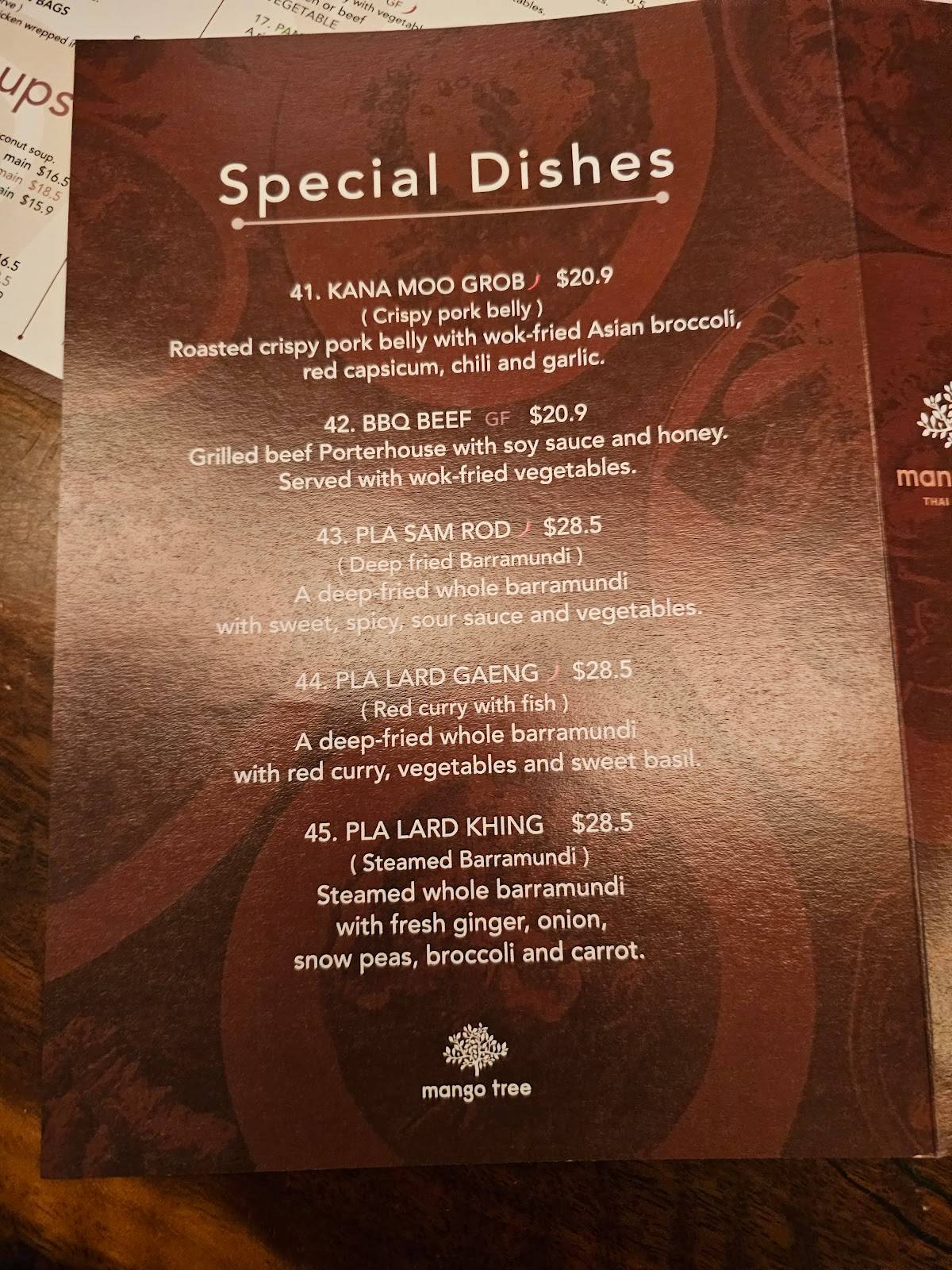 Menu at Mango Tree Thai restaurant, Mount Waverley