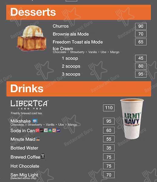 Menu at Army Navy Burger + Burrito restaurant, Manila, No. 2456 Taft Ave