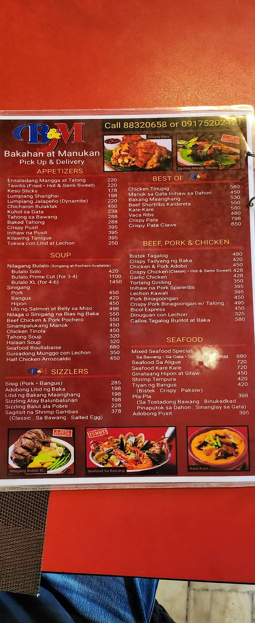 Menu at Bakahan at Manukan restaurant, Pasay