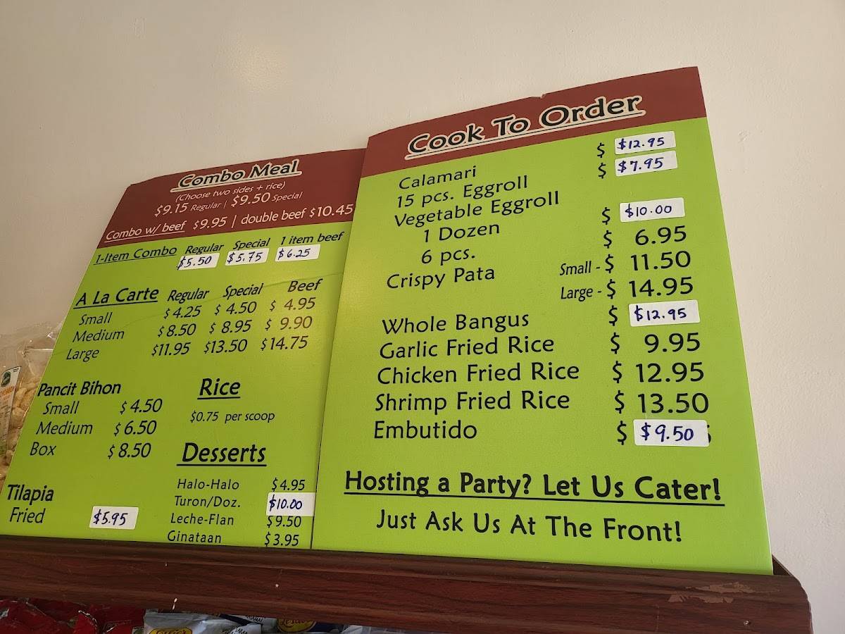 Menu at Manila Grille restaurant, Buena Park