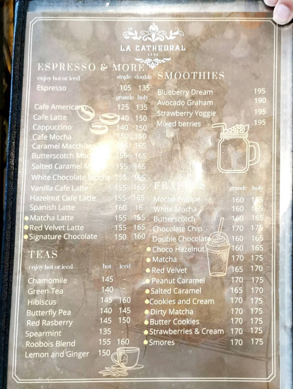 Menu at La Cathedral Cafe, Manila