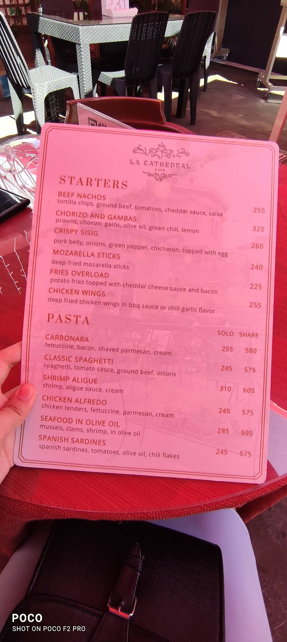 Menu at La Cathedral Cafe, Manila