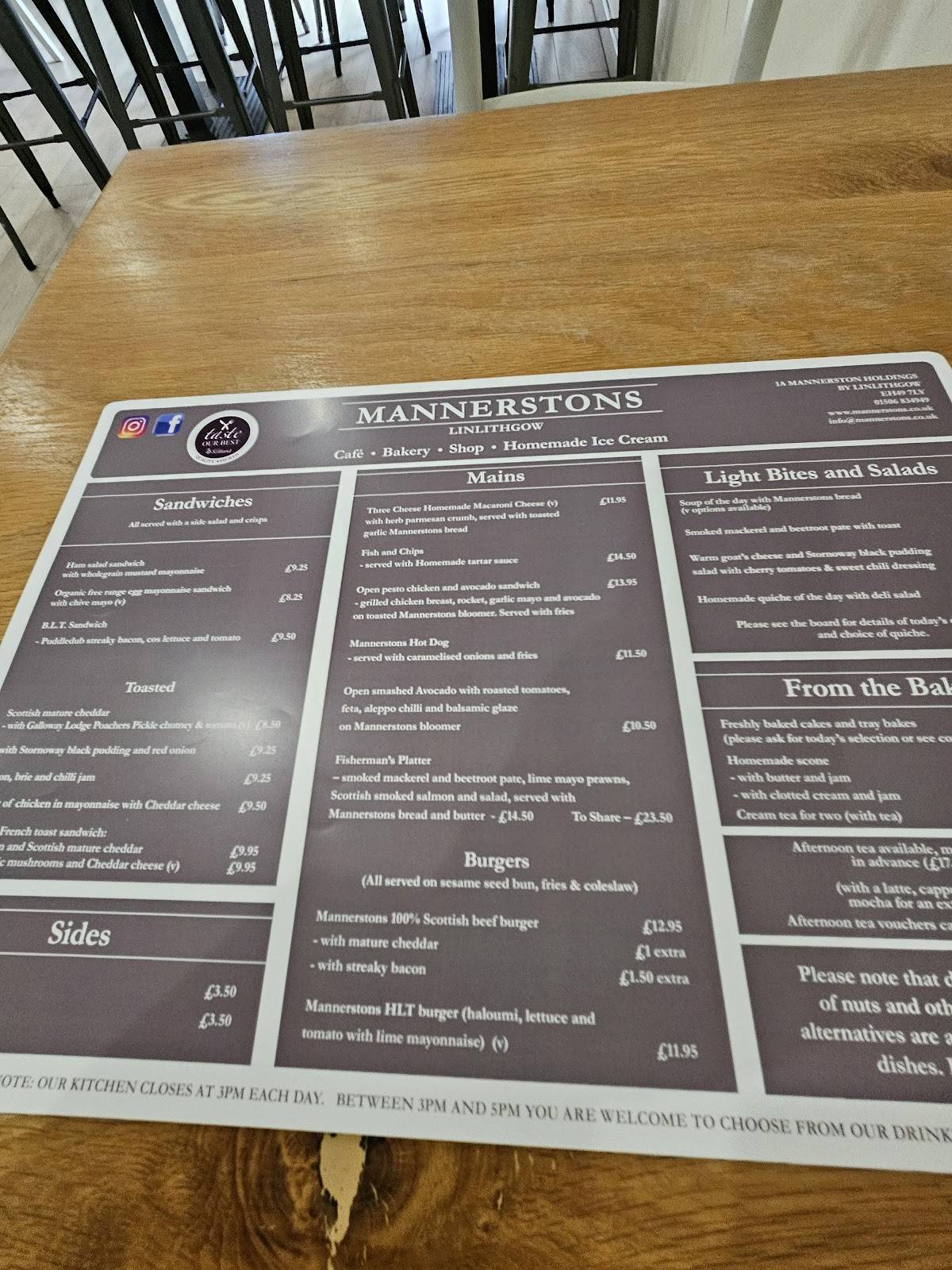 Menu at Mannerstons Cafe & Farm Shop, Linlithgow